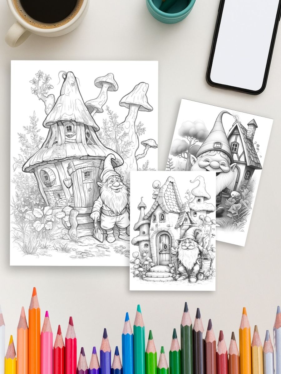 Garden Gnome Tales – 75 Whimsical Gnome Coloring Pages | Coloring Page ...